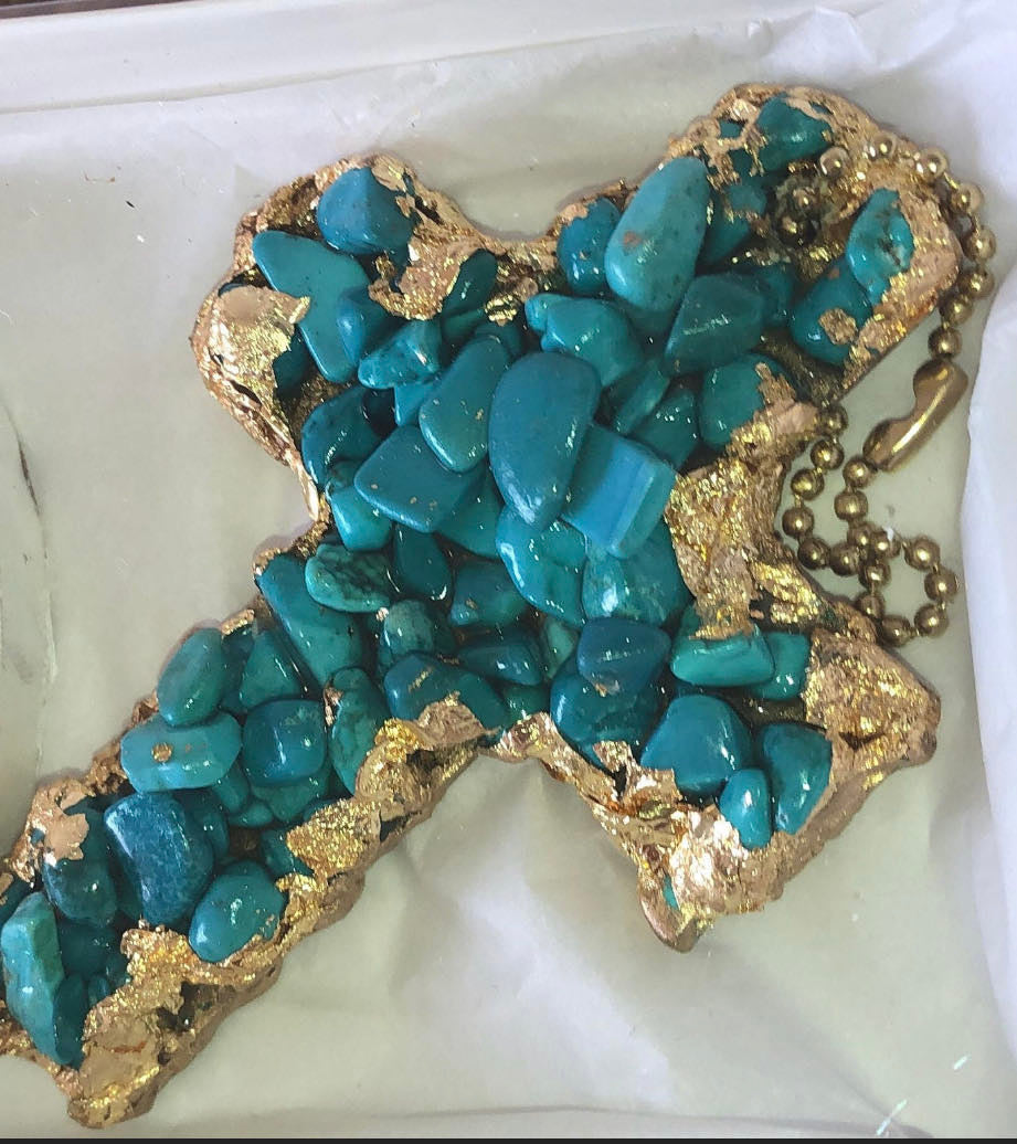 Gemstone turquoise mini cross – scraggcoco
