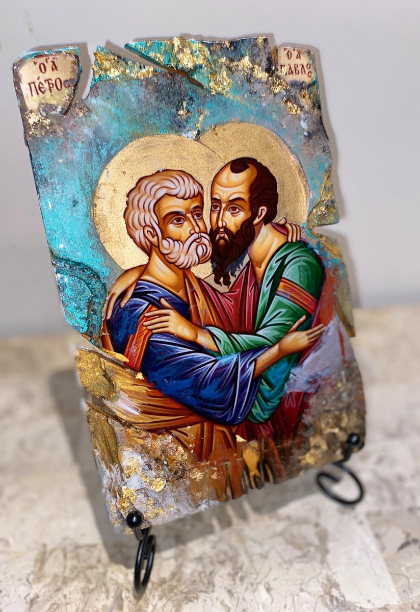 Saint Petros & Pavlos - religious wood epoxy resin handmade icon art ...
